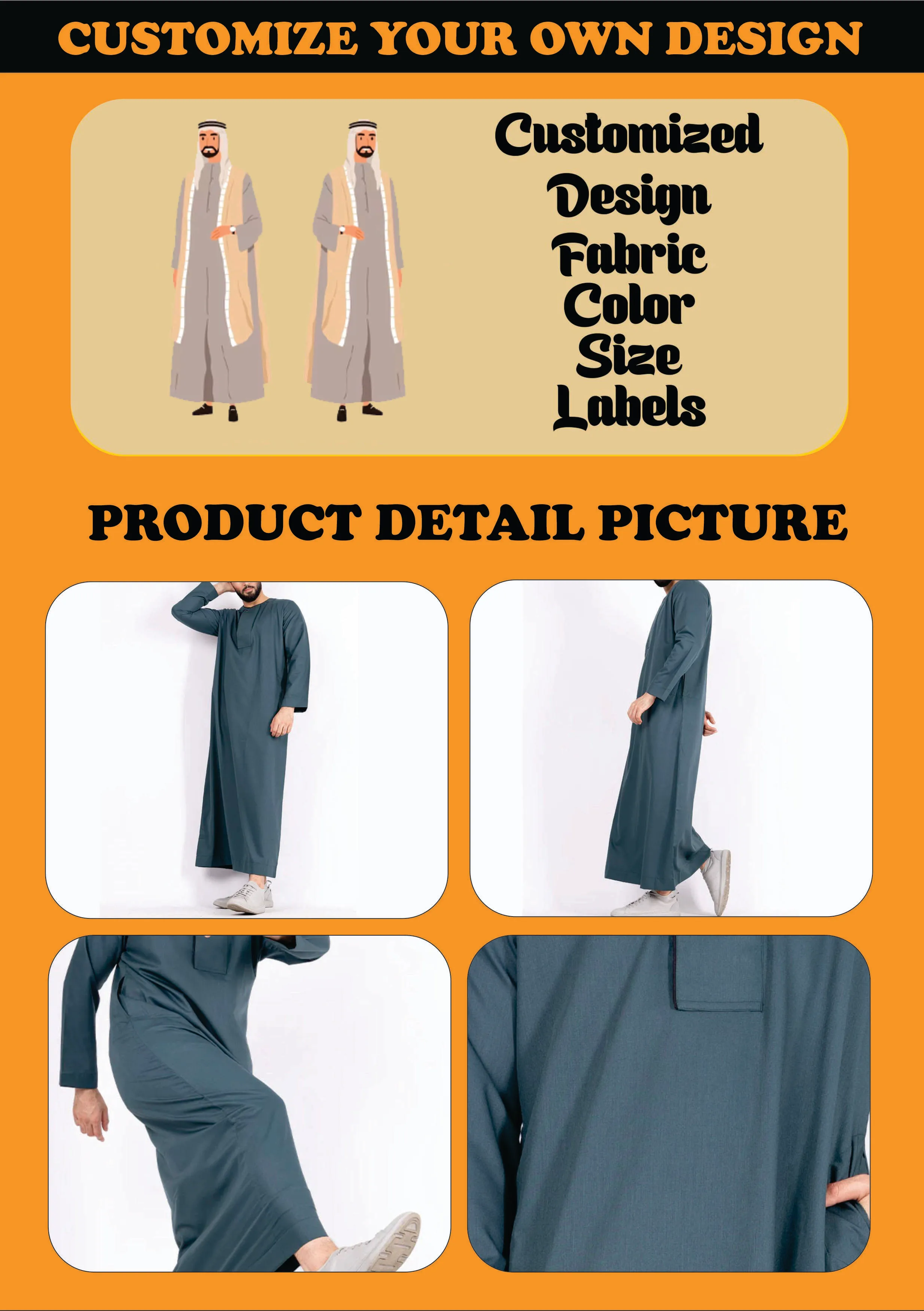 Luxury Modern Kuwait Style Embroidered Men Islamic Thobes Jubbah ...