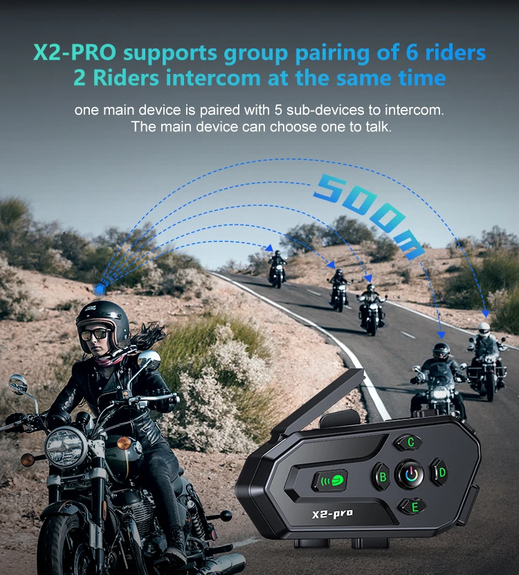 X2 Pro Intercom Headset - 6 Rider Motorcycle Communication