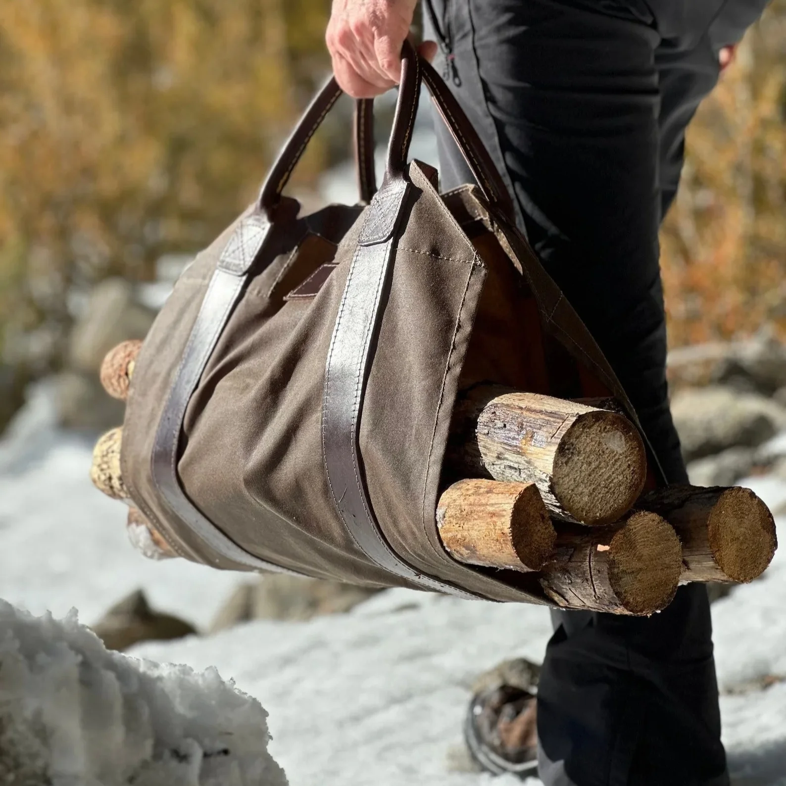 Personalized Waxed Canvas Firewood Carrier Camping Accessories Log ...