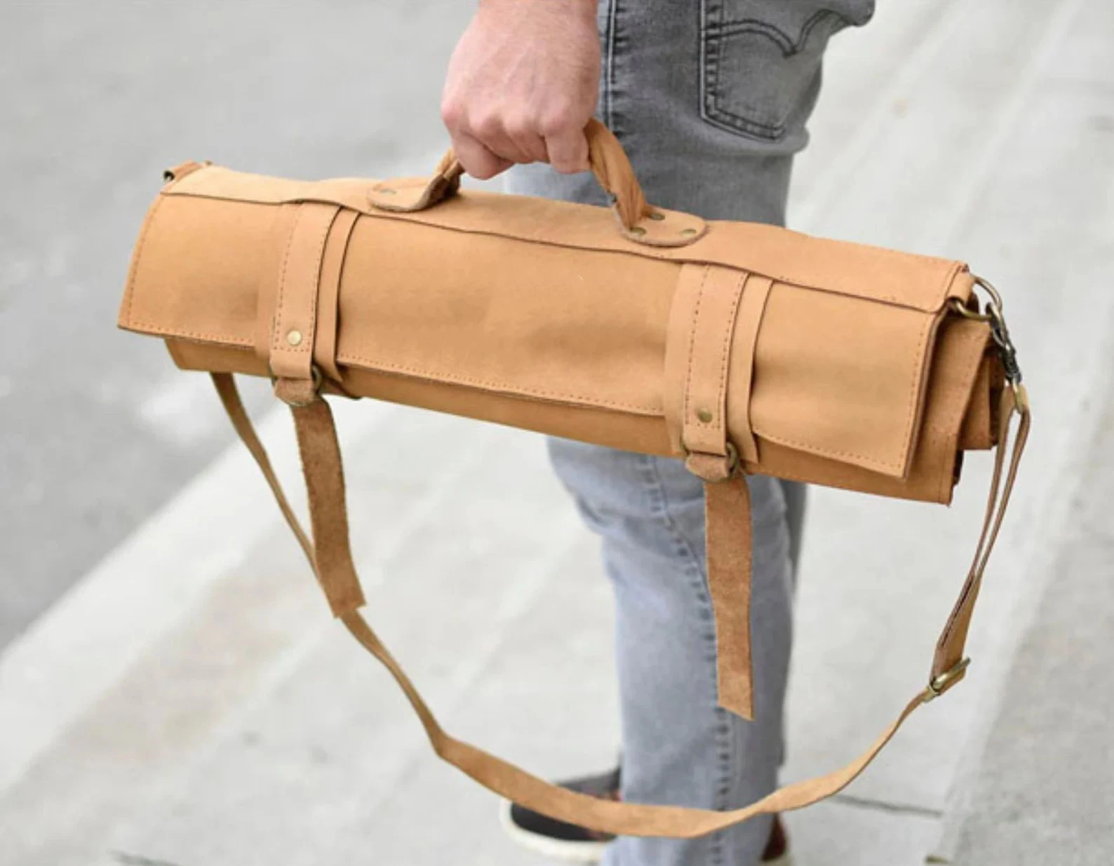 Heavy Duty Custom Leather Chef Knife Roll up Bag for Travel Multi Chef ...