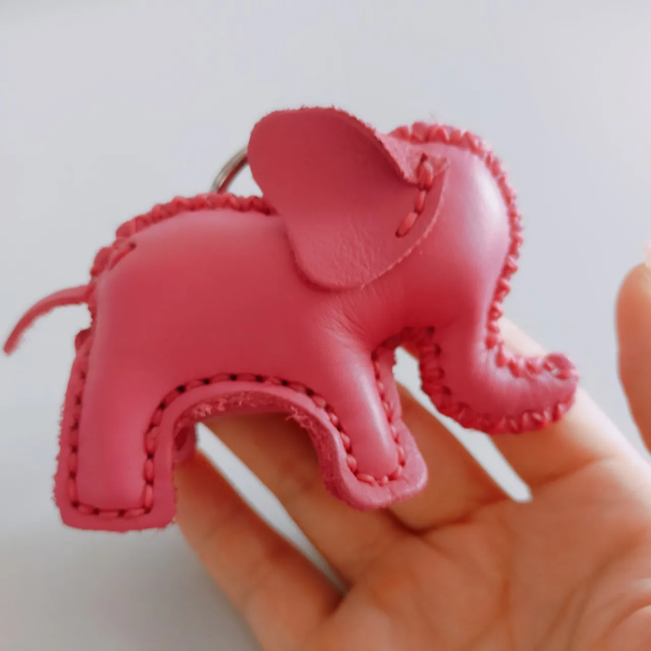 Handmade Pink Leather Elephant Key Chain Bag Charm Key Holder - Buy Key ...