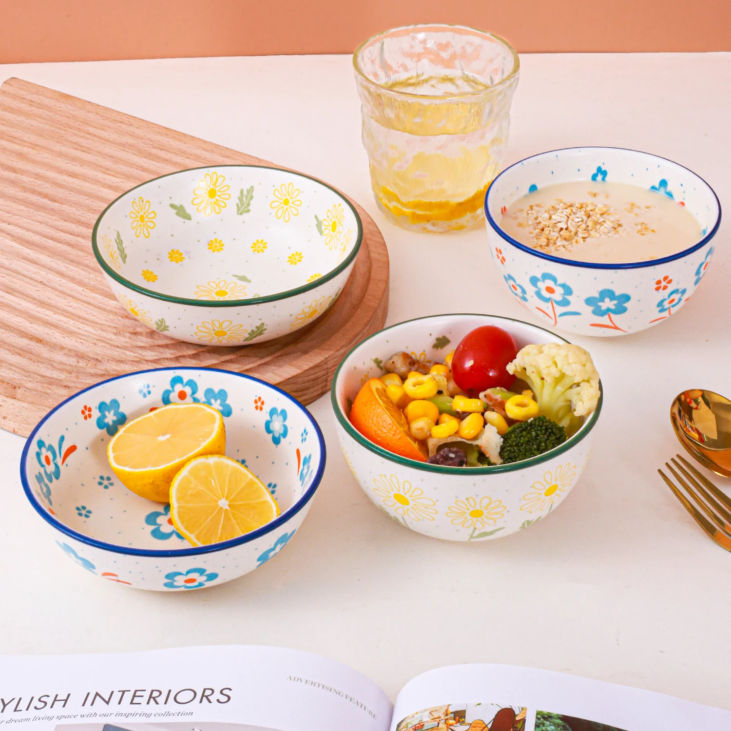 Japanese Style Ceramic Rice Bowls Porcelain Cereal Bowls,4.5 Inch Salad ...