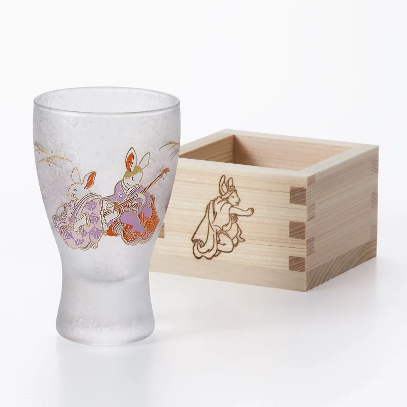 Japanese Sake Glass And Square Wooden Cup,Made In Japan,Glass For ...