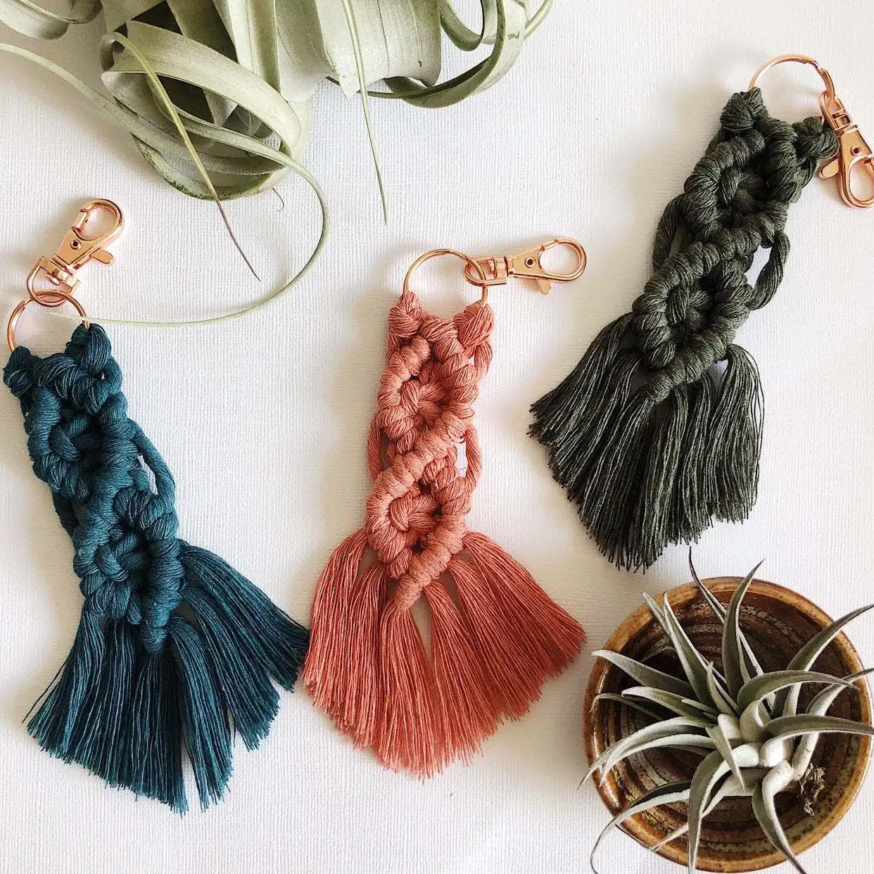 Handmade Cotton Macrame Woven Rope Vintage Braided Keychain For Women ...