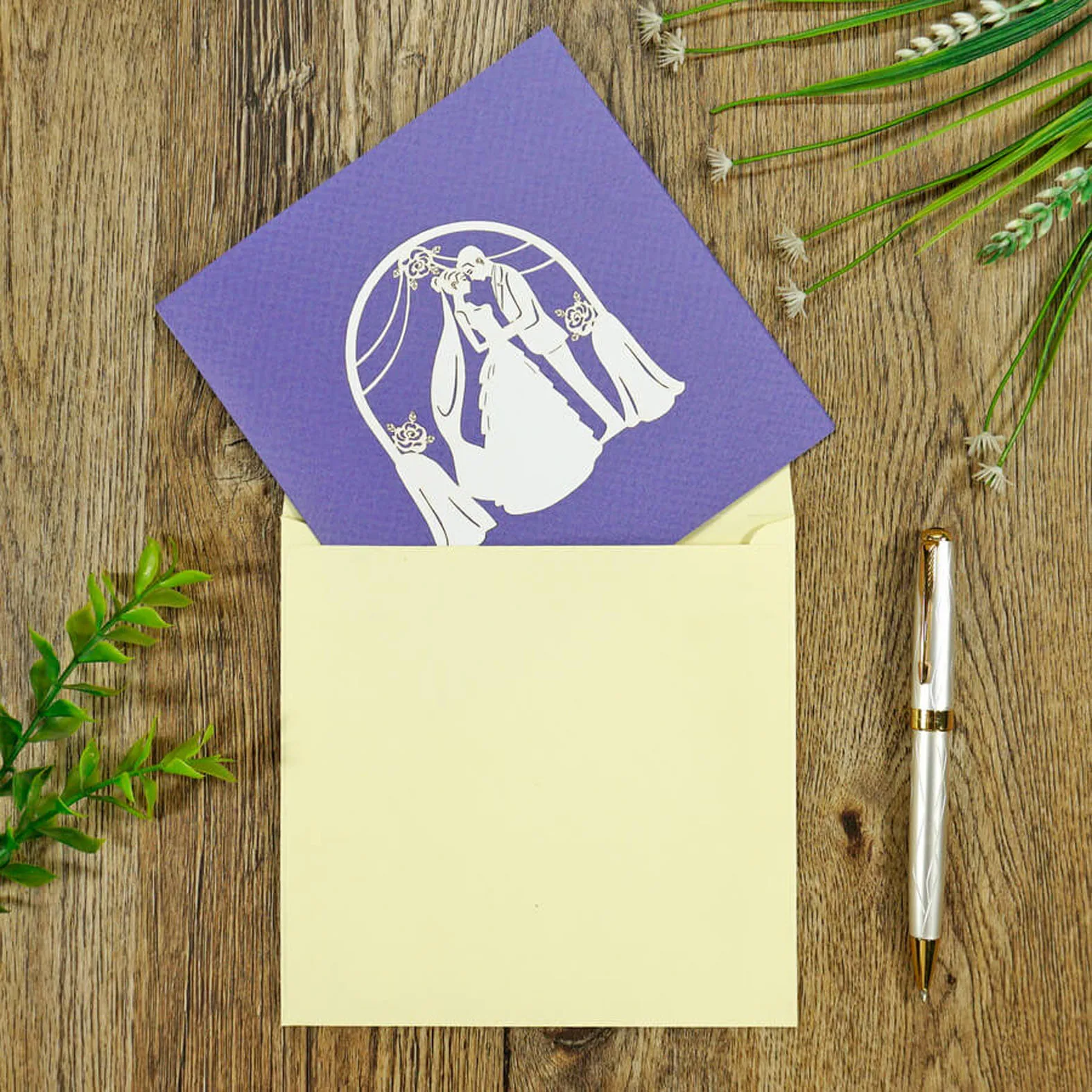 Handcraft Wedding Invitation Greeting 3D Pop-up Cards with Envelope ...