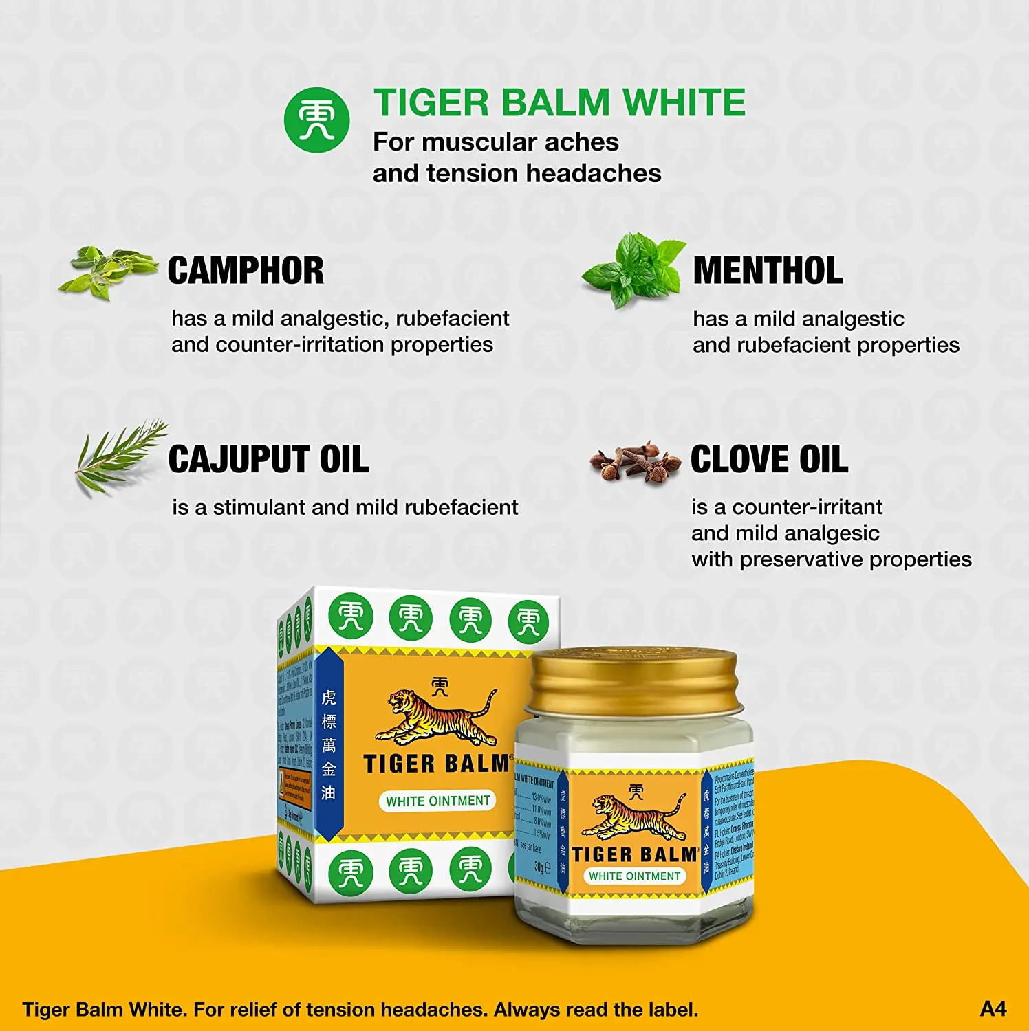 Tiger Balm White Ointment Hr ( 30g ) Relieve Pain Original Hot Wax Balm ...