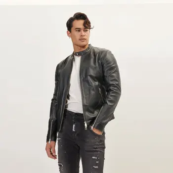 Classic Cafe Racer Leather Jacket - Black Falcon: Timeless Style ...