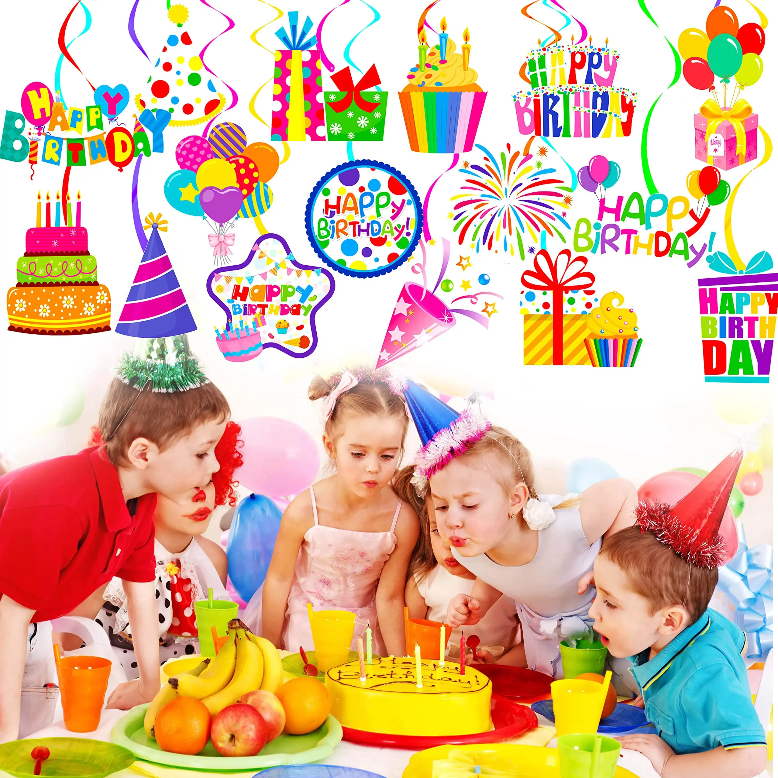 Happy Birthday Hanging Swirl Decorations for Party Fun