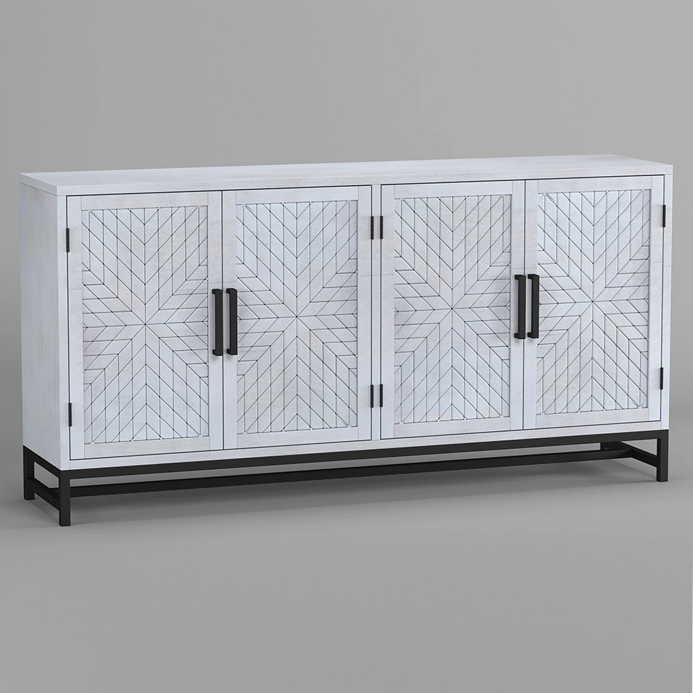 Textured Mango Wood Sideboard With Hairline Design & Iron Base Mango ...