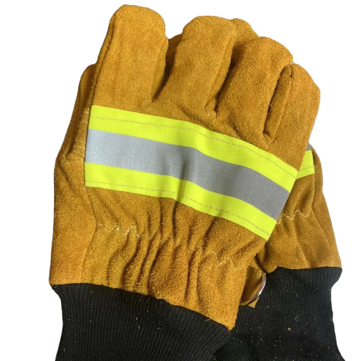 Leather Firefighting Gloves Reflective Strip Structural Fire Fighting ...