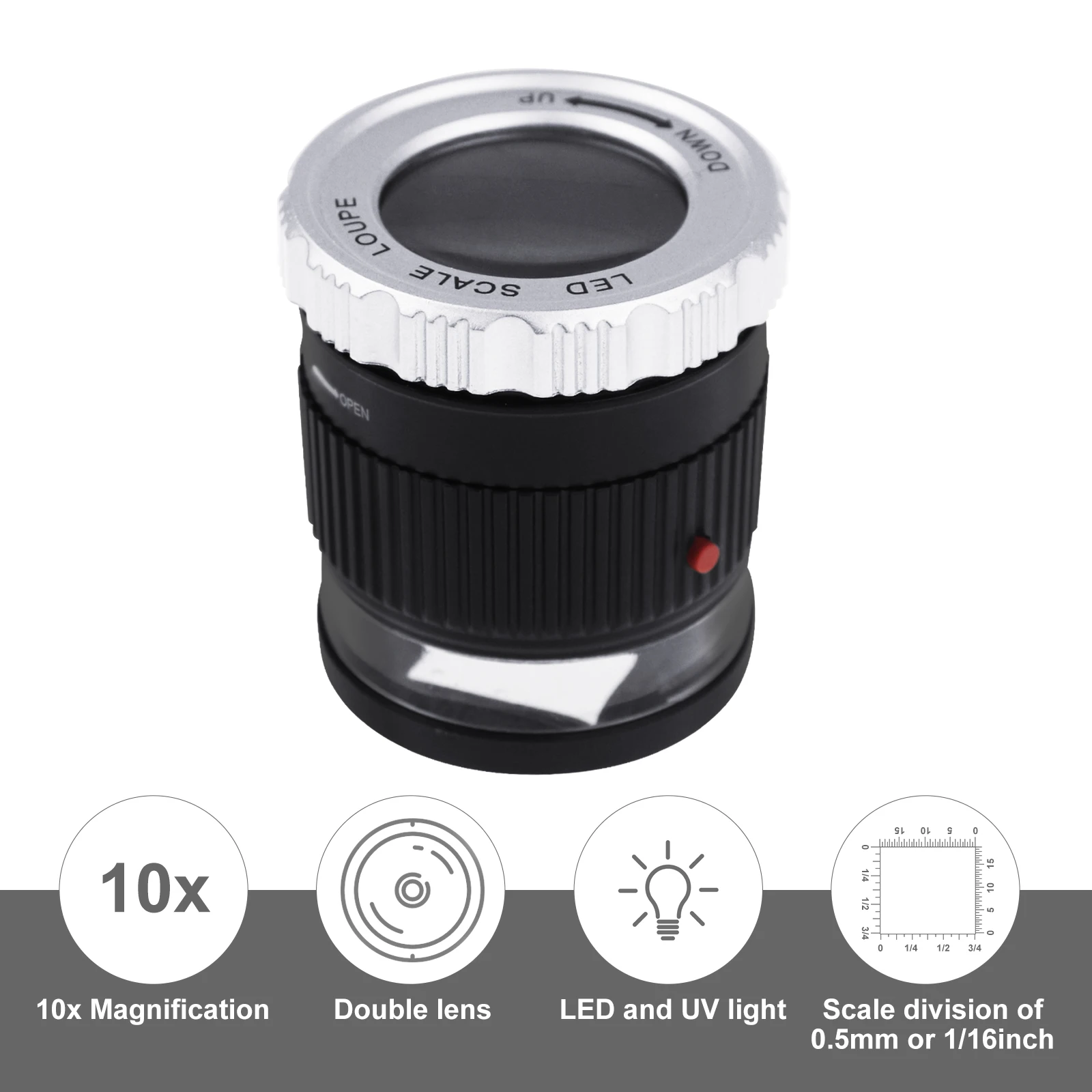 10x Scale Loupe Magnification Jeweler Magnifier LED and UV Illumination ...