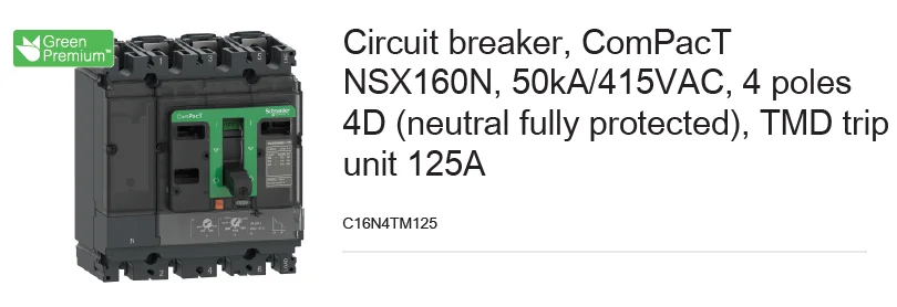 Schneider NSX160N 4P 125A Circuit Breaker - Reliable & Efficient