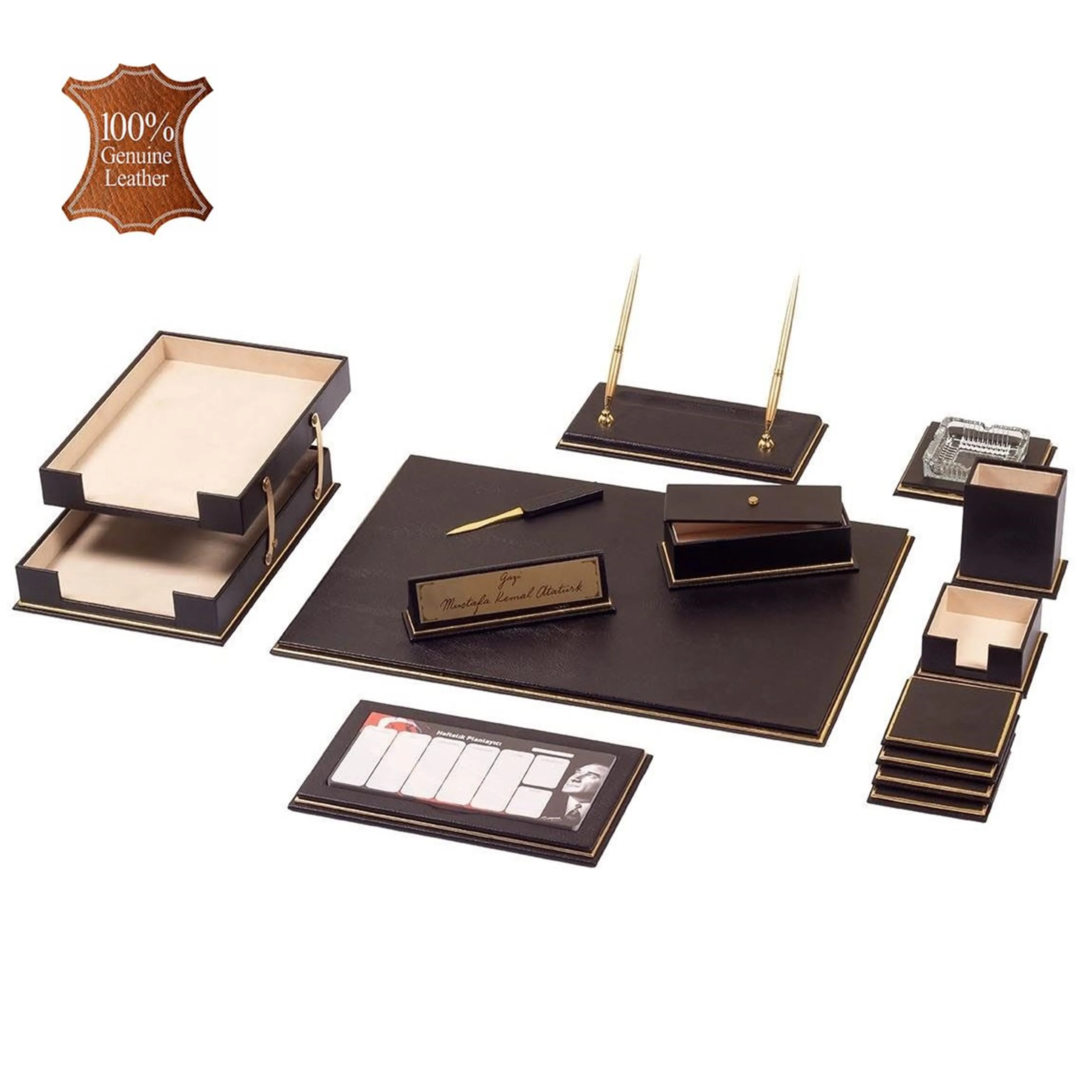 Luxury 14 Pieces Genuine Leather Desk Sets Office Supplies Desk ...