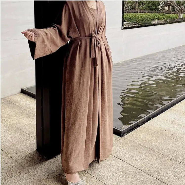 High Quality Muslim Women Abaya Solid Color Dress Set Kimono Abaya - Buy Dresses Islamic ...