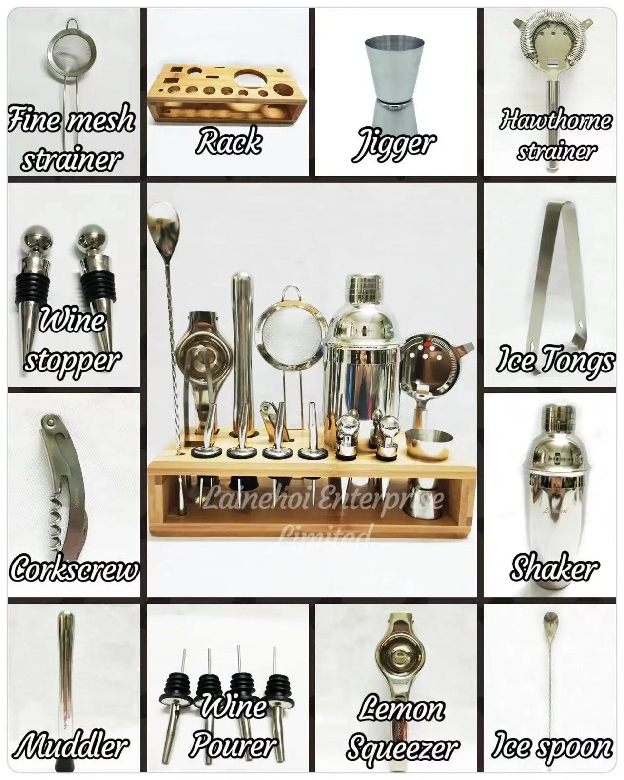 Professional Barware Tools Stand Stainless Steel Bartender Set Bar ...