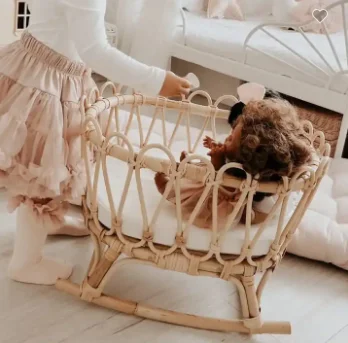 Rattan Rocking Bed Cot Crib Bassinet Cradle Baby Doll Teddies Toddlers ...