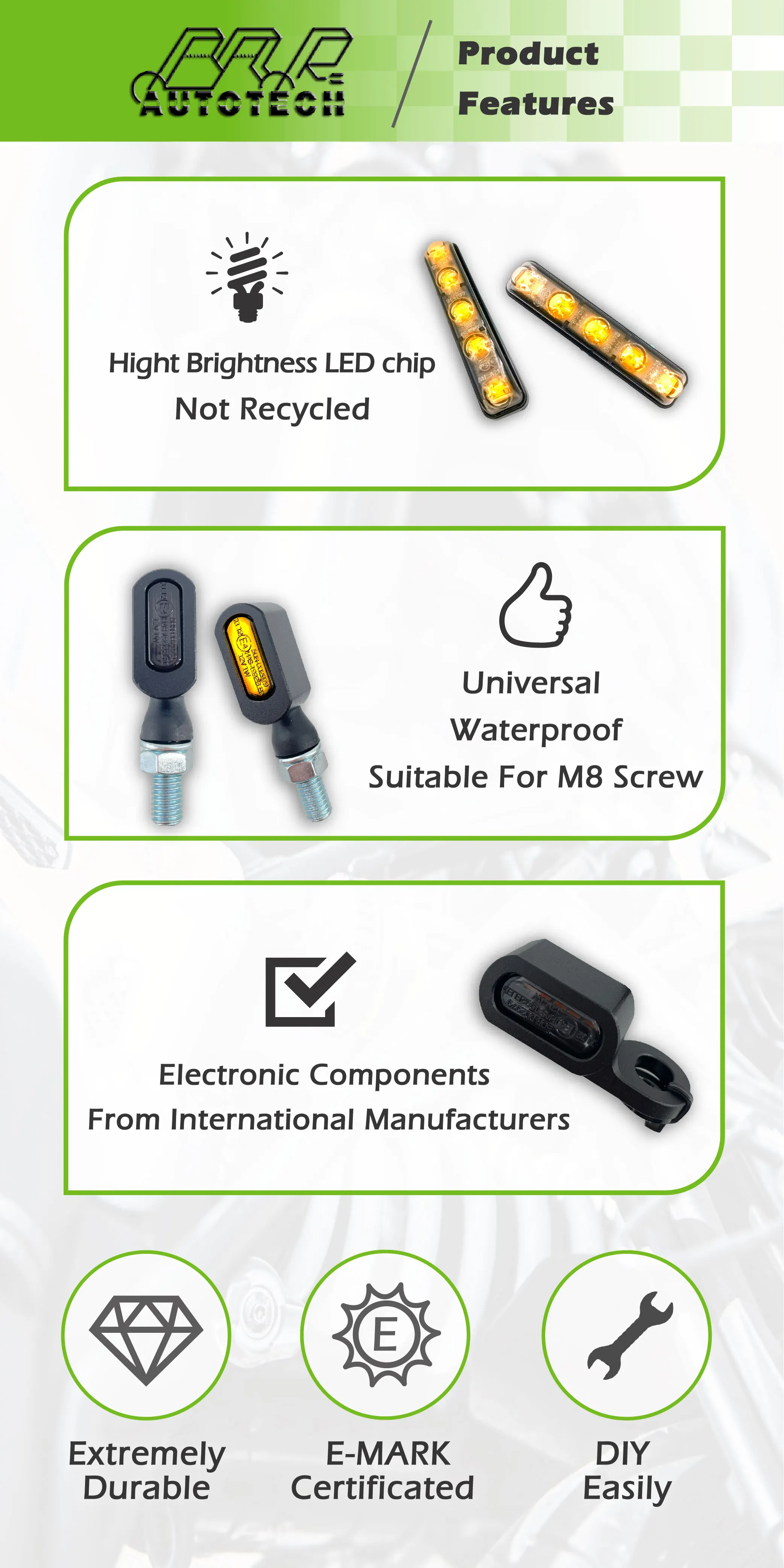 E-mark Motorcycle Indicator Lights 12v Signal Amber Turn Lights ...