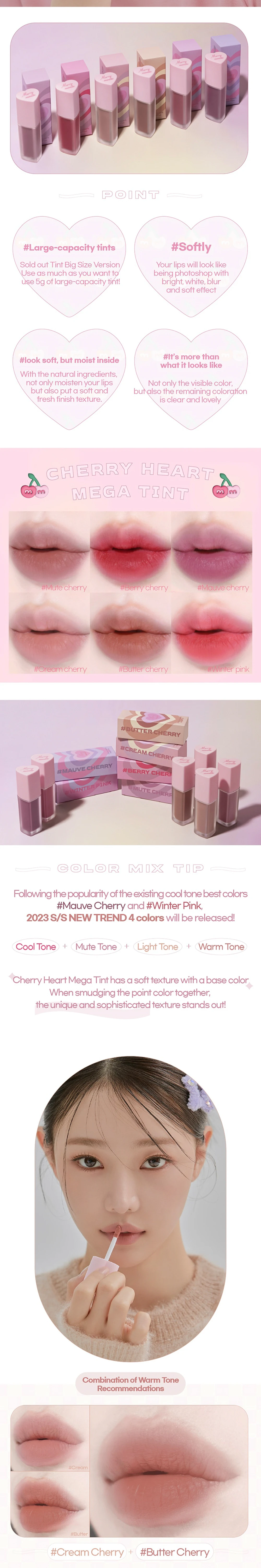 Merrymonde CHERRY HEART MEGA TINT - Long-Lasting Vegan Lip Color