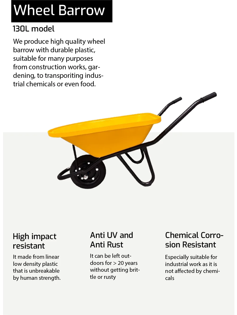 10 YEAR WARRANTY ROTATION PLASTIC WHEELBARROW - HEAVY DUTY