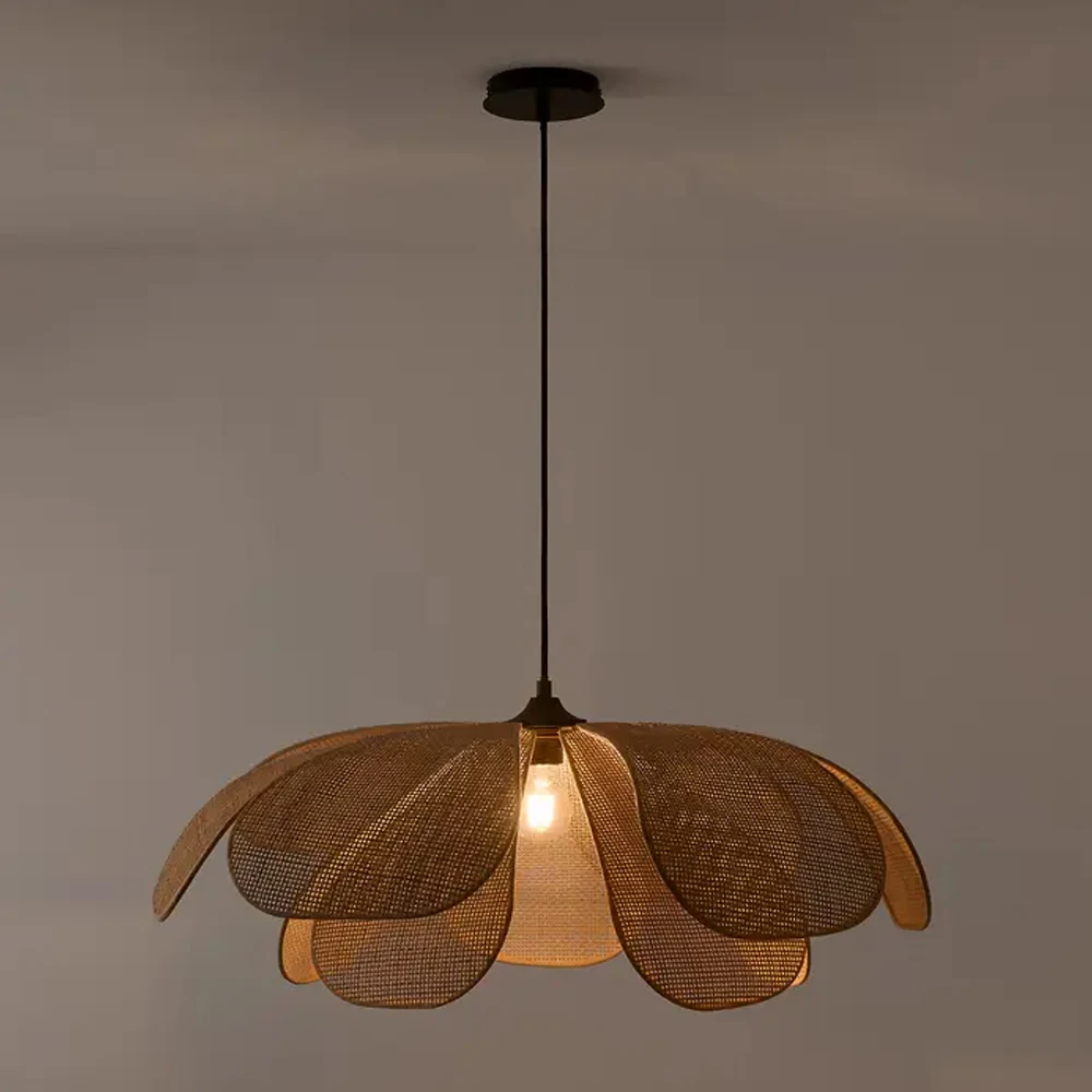 Rattan Lampshade Petal Ceiling Light - Flower Shape Hanging Rattan ...