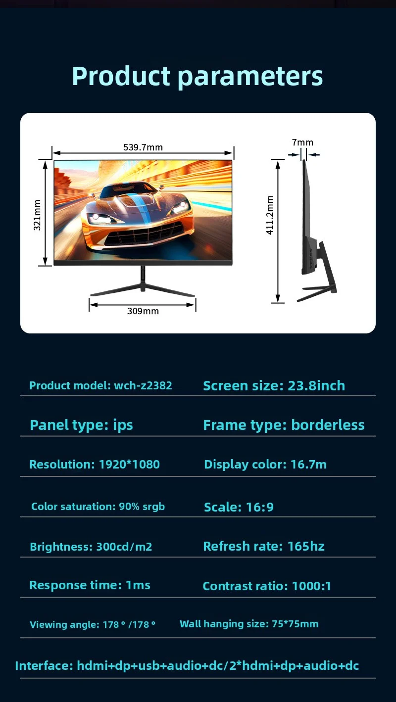 Frameless LCD Screen Computer IPS PC Flat Desktop Display 24/27/32 Inch ...