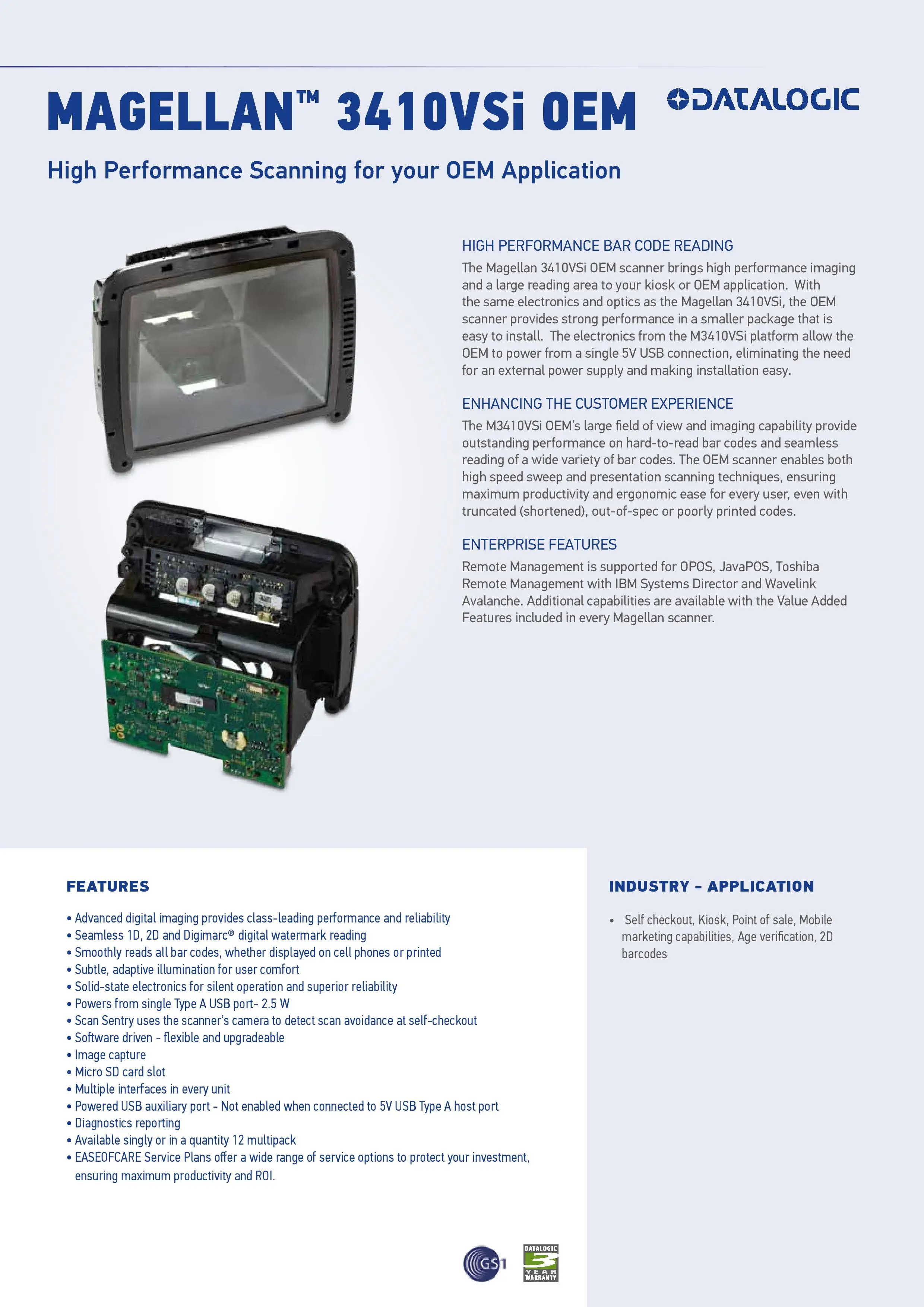 Magellan 3410vsi OEM - Powerful Scanner for Barcode & Digimarc