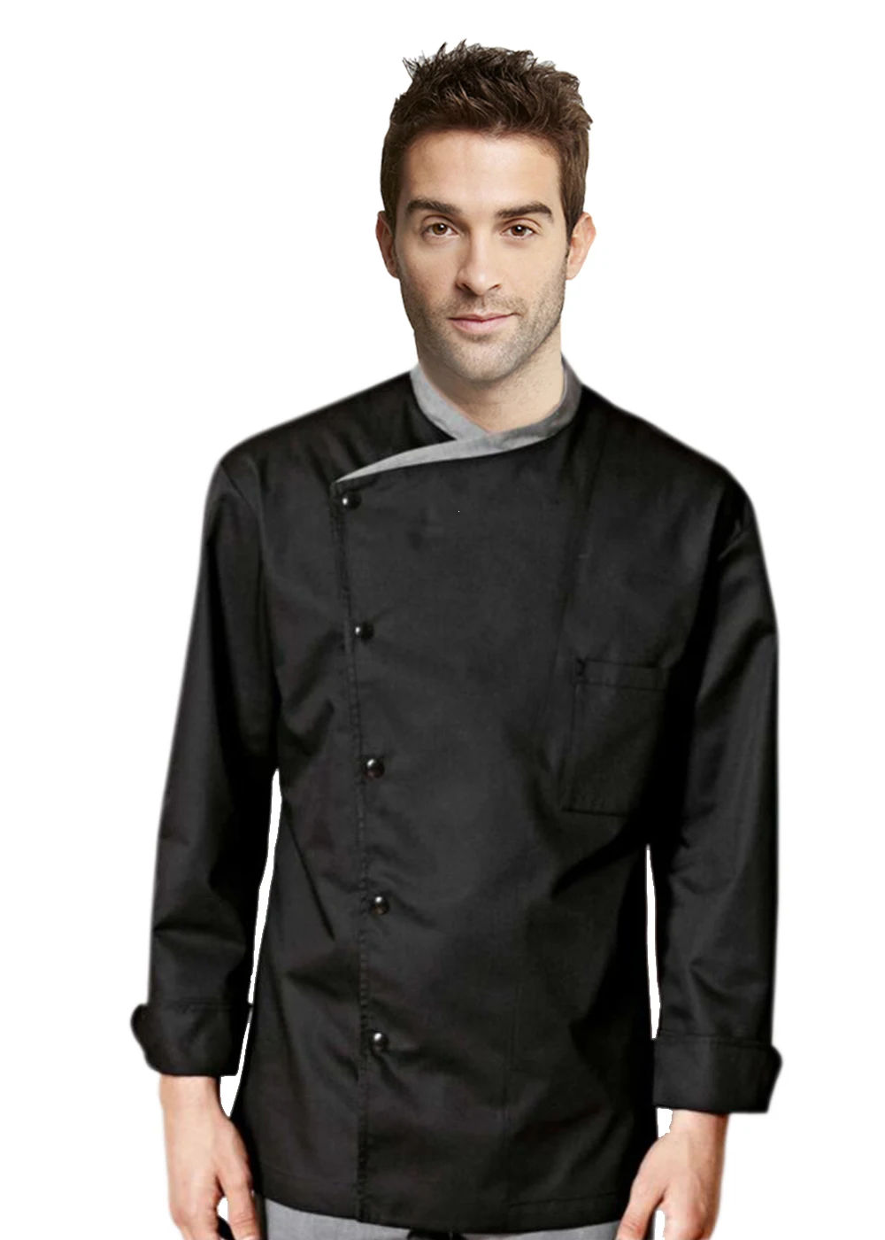 Short Sleeves Contrast Collar Unisex Chef Cook Coat Jacket Uniform ...