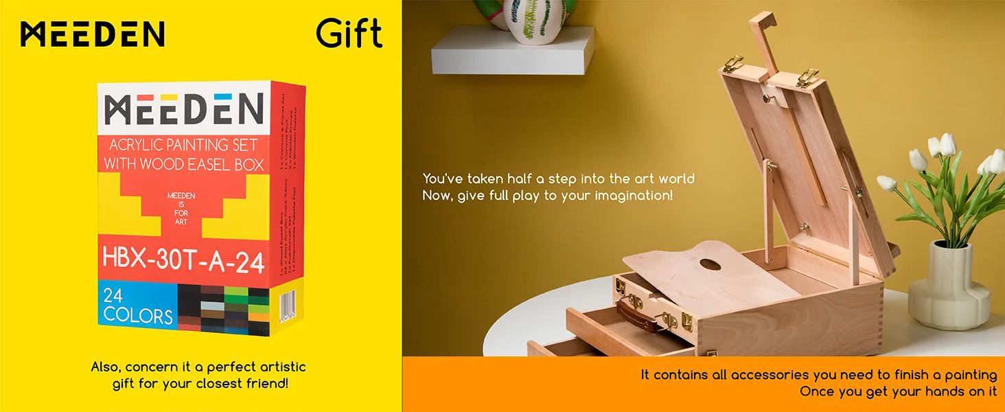 MEEDEN亚克力绘画套装 [2022发布] 艺术油漆用品与实心山毛榉木画架盒24*60毫升重型亚克力油漆| Alibaba.com