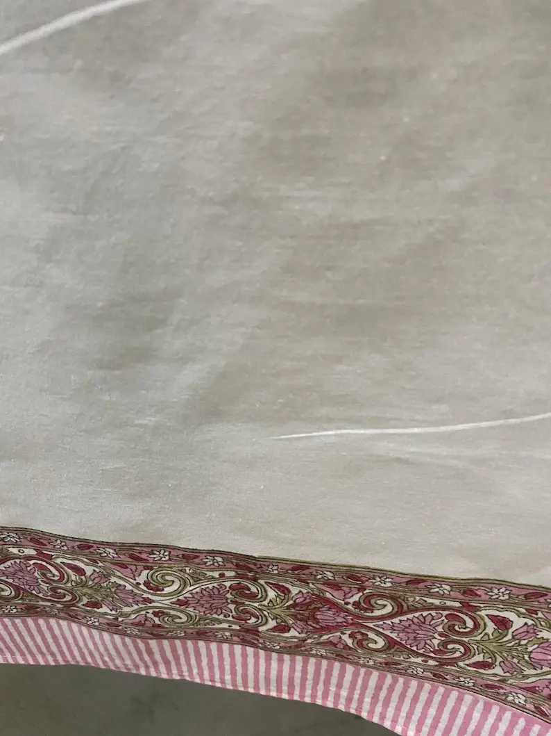 Rose Pink And White Floral Indian Hand Block Printed Tablecloth With ...