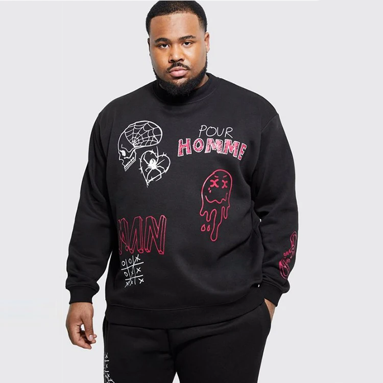 OEM Wholesale Custom Plus Size Graffiti Printed Tracksuit Sweatshirt ...