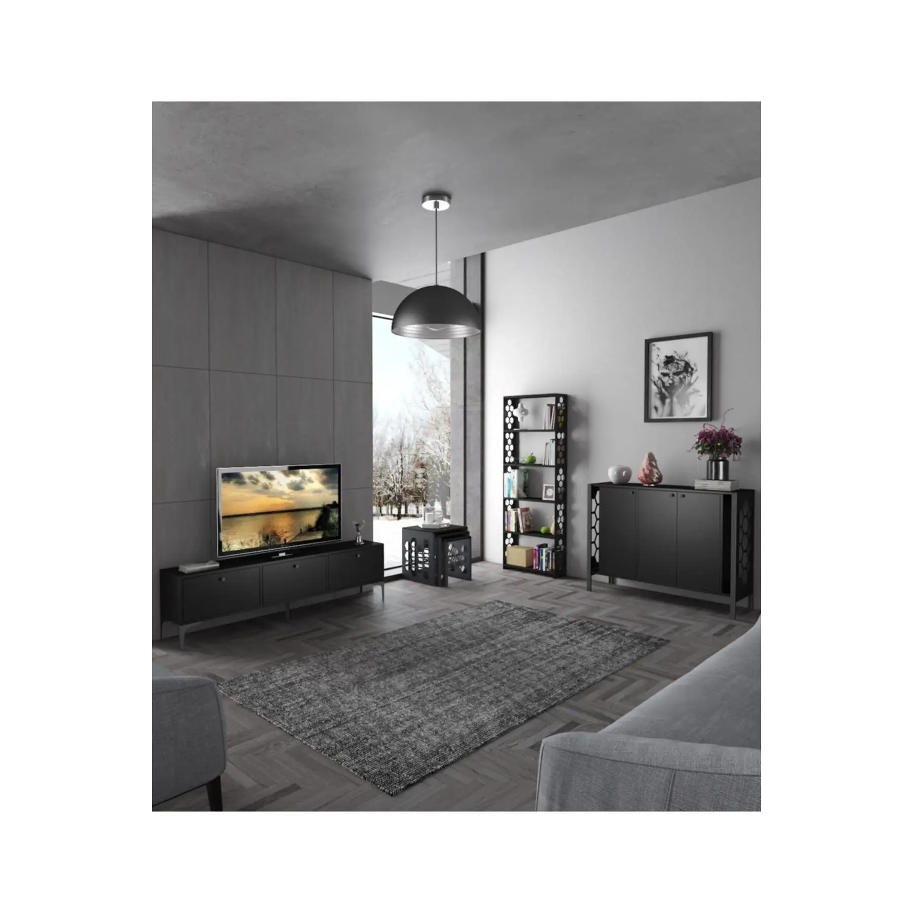 Etna Premium Living Room Living Set With Cabinet Tv Unit And Hexagonal ...