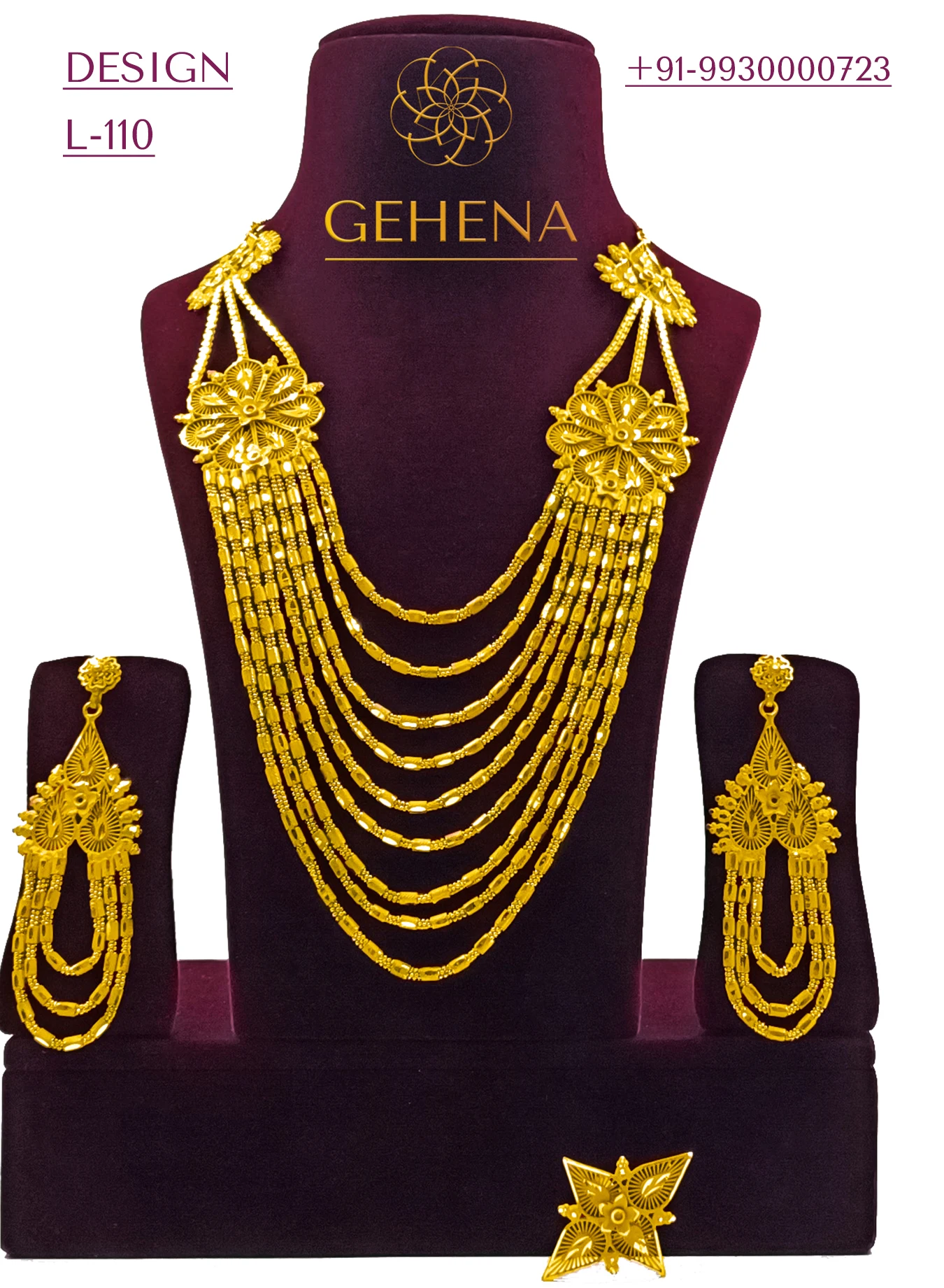 5 Gramme 24k Gold Plated Necklace Set Earring & Finger Ring Women ...