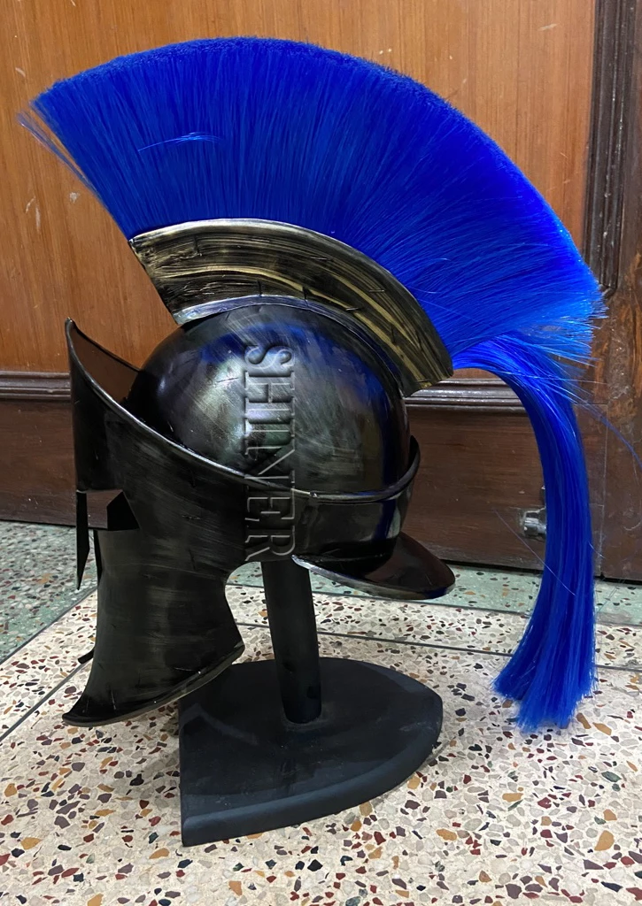 Medieval Armour King Leonidas Greek Spartan 300 Roman Helmet Blue Plume ...