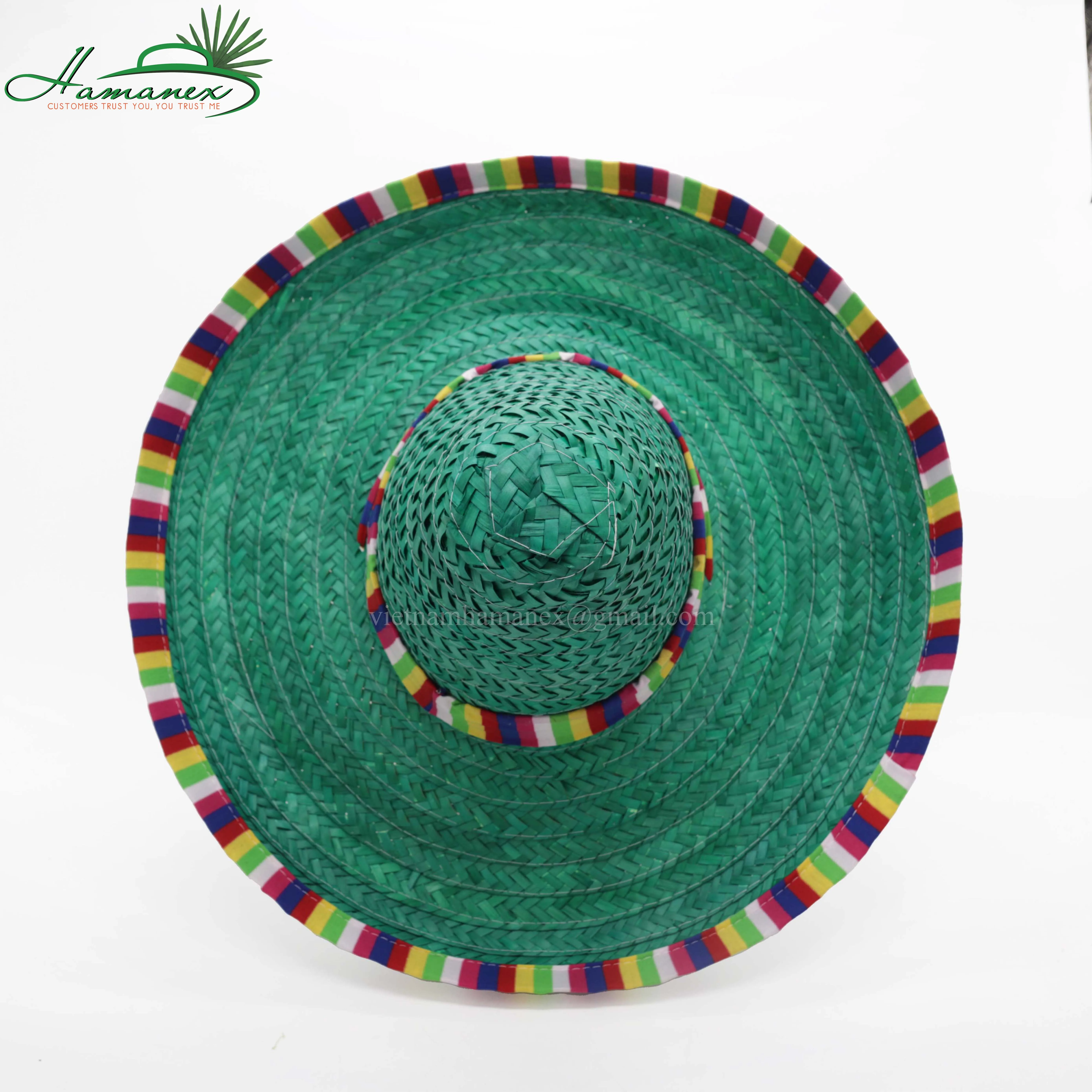 Mexican-style Green Straw Beach Hat With Eye-catching Multi-colored ...