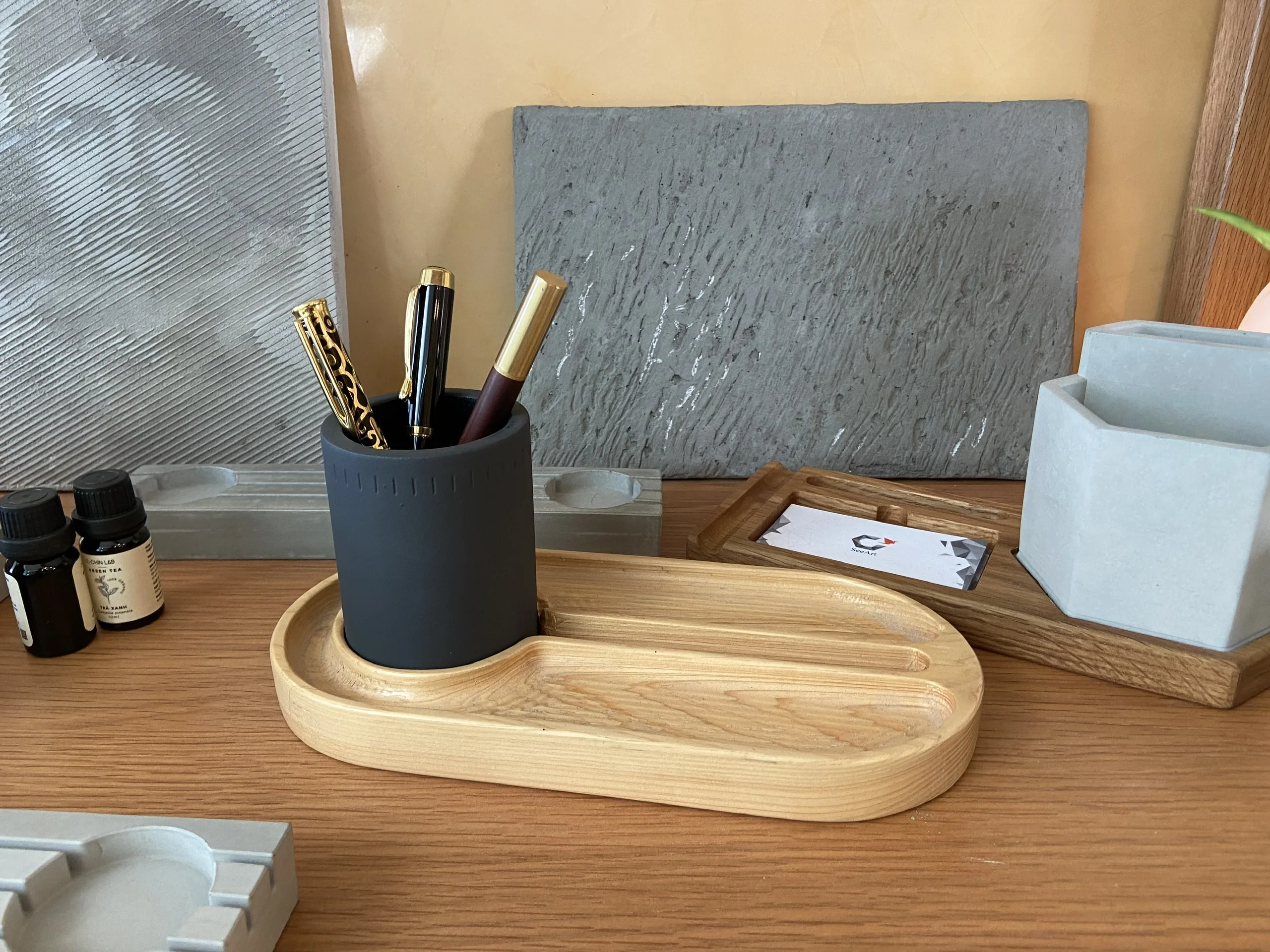 Concrete Box Wooden Tray Hda14abs1 Desk Decorative Jars Multifunction ...