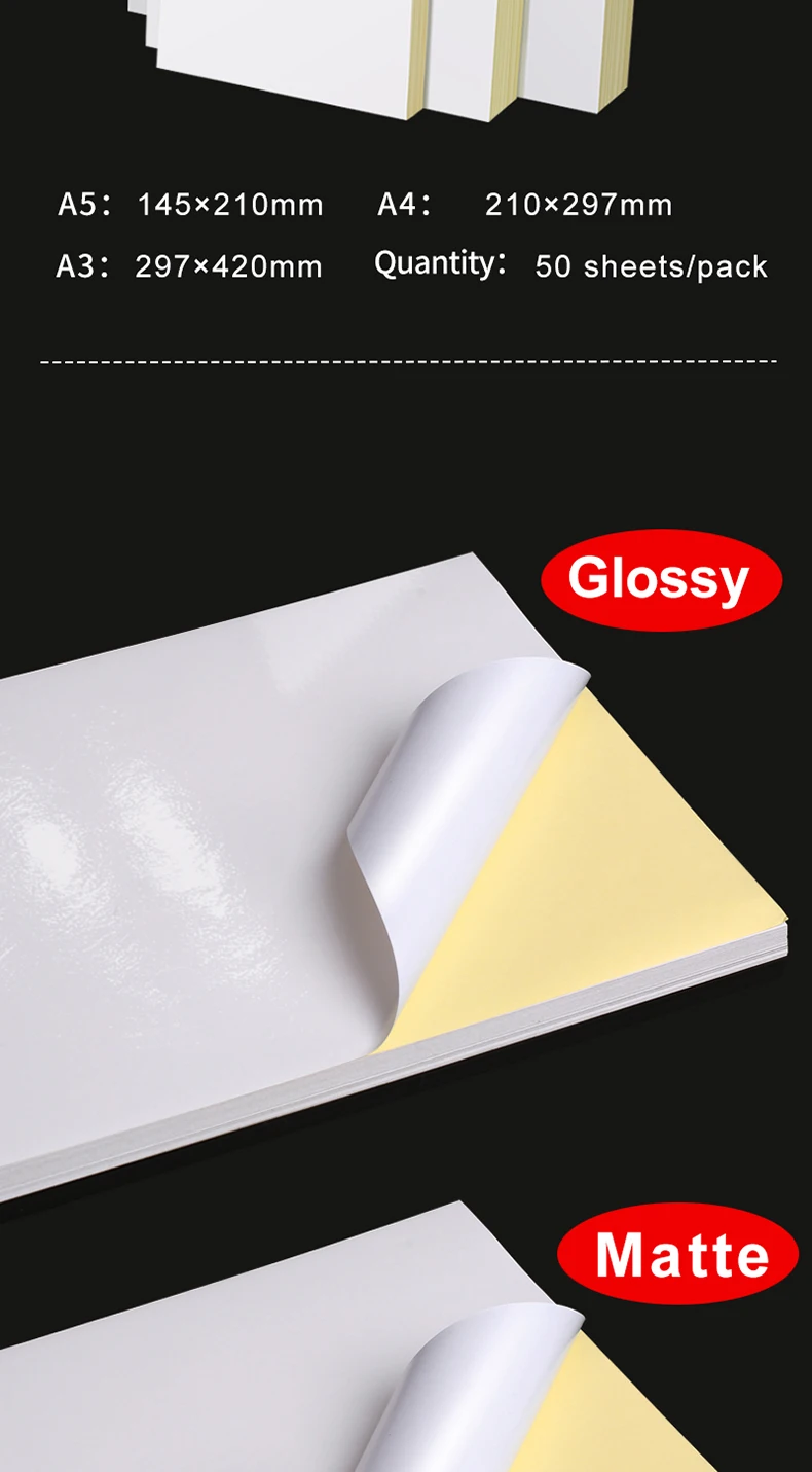 Papier Photo Autocollant - 150g A3 A4 Adhesive Label Glossy