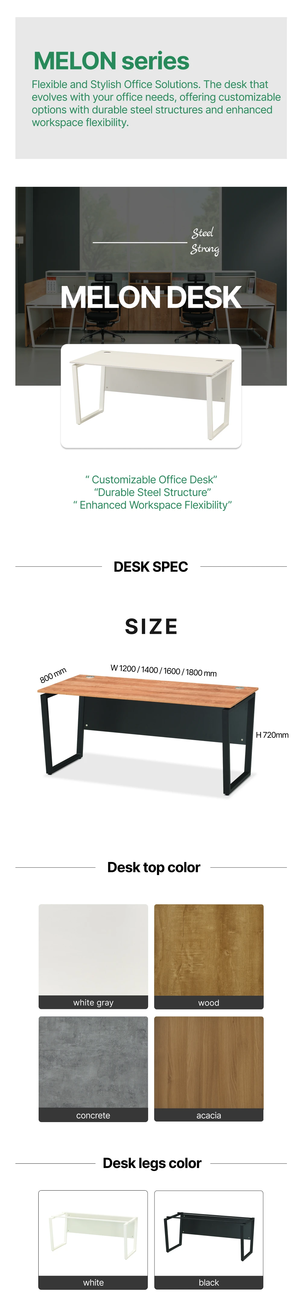 Korean Melon Desk 1200-1800mm Modular Office Table with Anti-Scratch ...