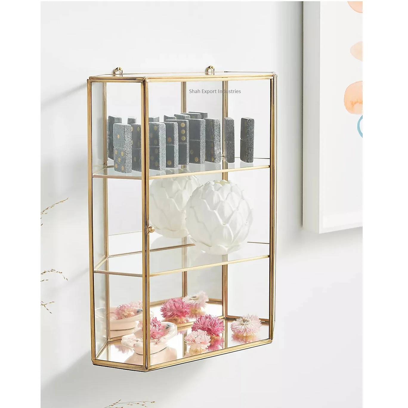 Brass and Glass Display Cabinet - Wall Shelf Showcase for Garment ...
