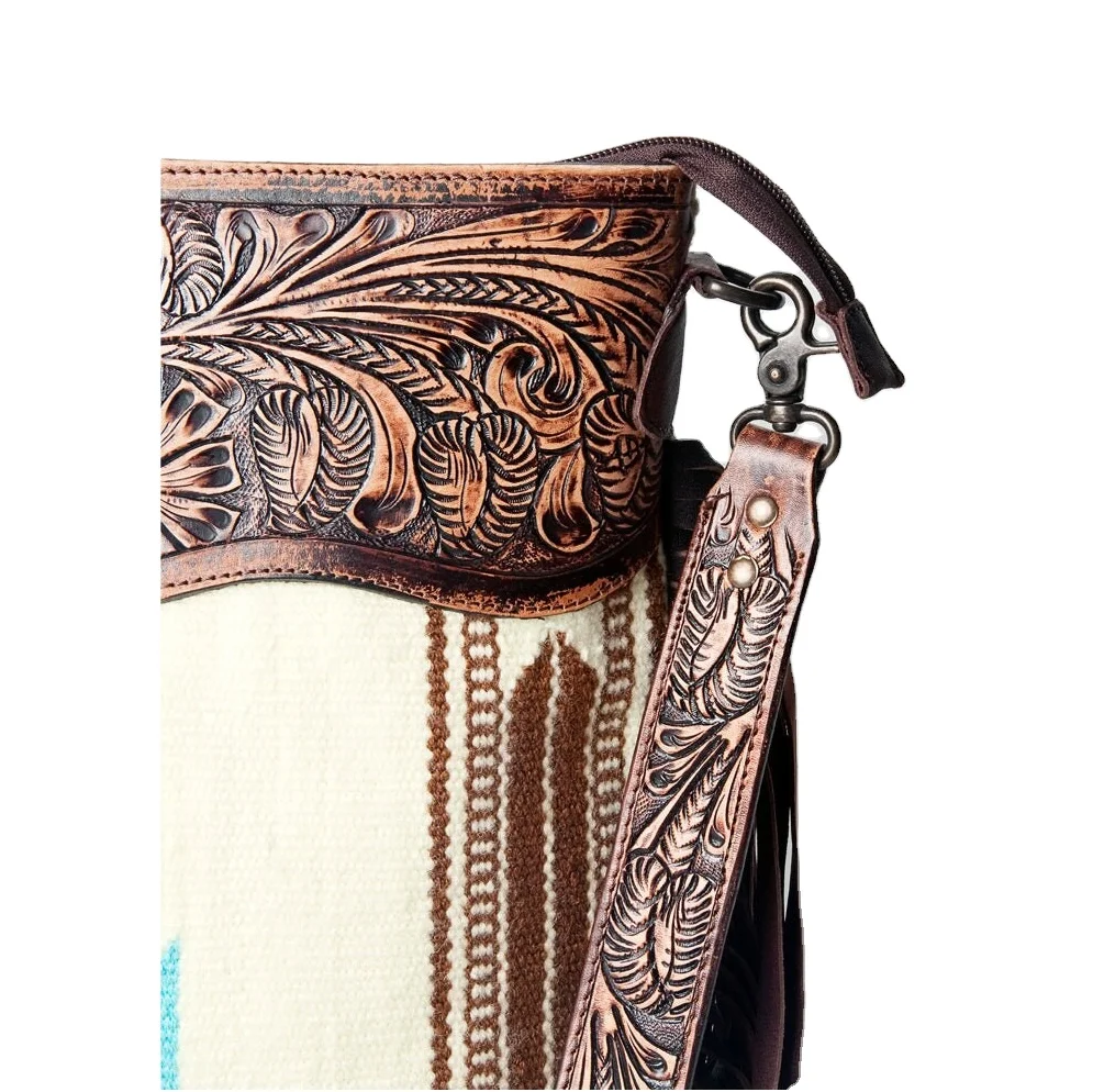 Western Bohemian Saddle Blanket Crossbody Bag Fully Hand Tooled Carving ...