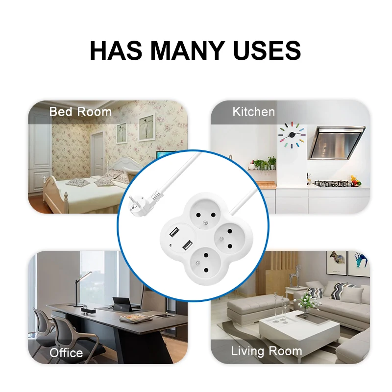 French Type Sockets Power Strip With USB With 3 Sockets Type Adapter ...