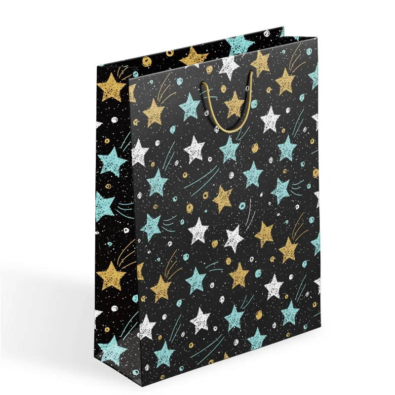 Decorative Black Colored Starry Themed Flat Paper Bag Custom Print Logo ...