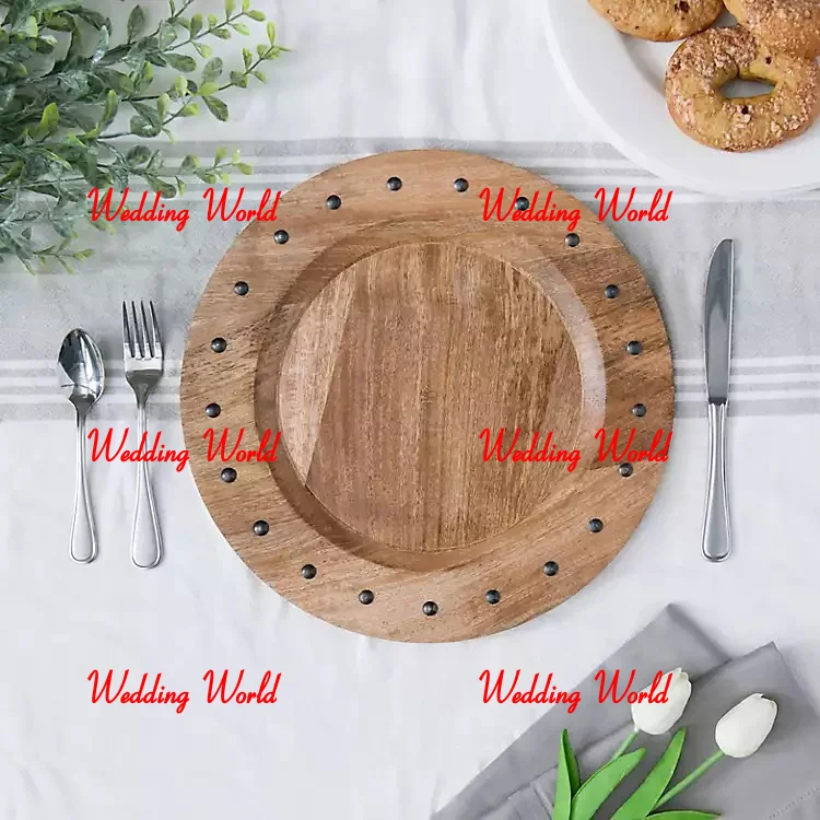 Wooden Charger Plate Round Shape Mother Of Pearl Serving Platter ...