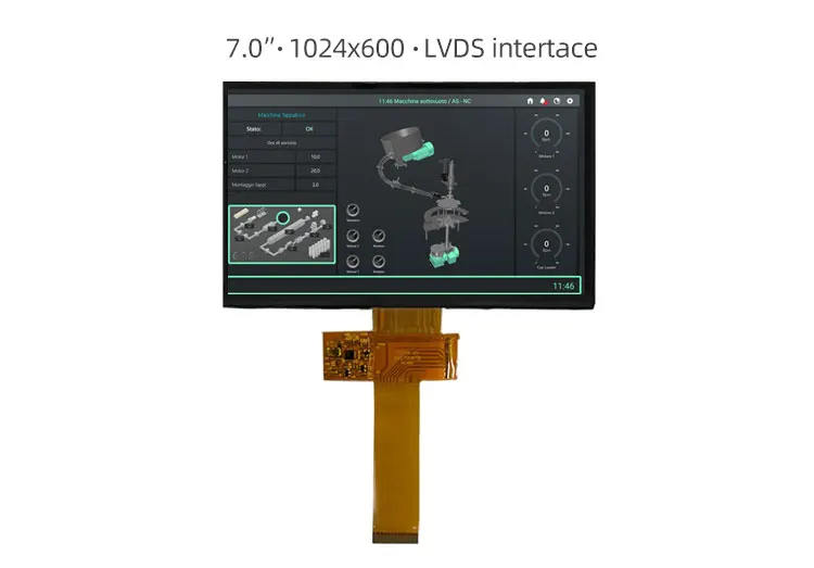 7 Inch Wide Temperature TFT LCD Display -20°C To 70°C 1024x600 EK73215&EK79001 LVDS High ...