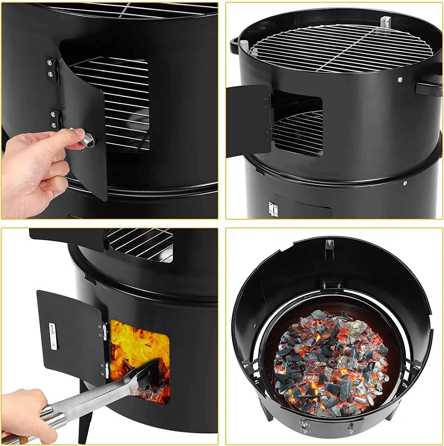 Hot Sale 3-layer BBQ Grill Tower Vertical Barrel Charcoal BBQ Smokeless ...