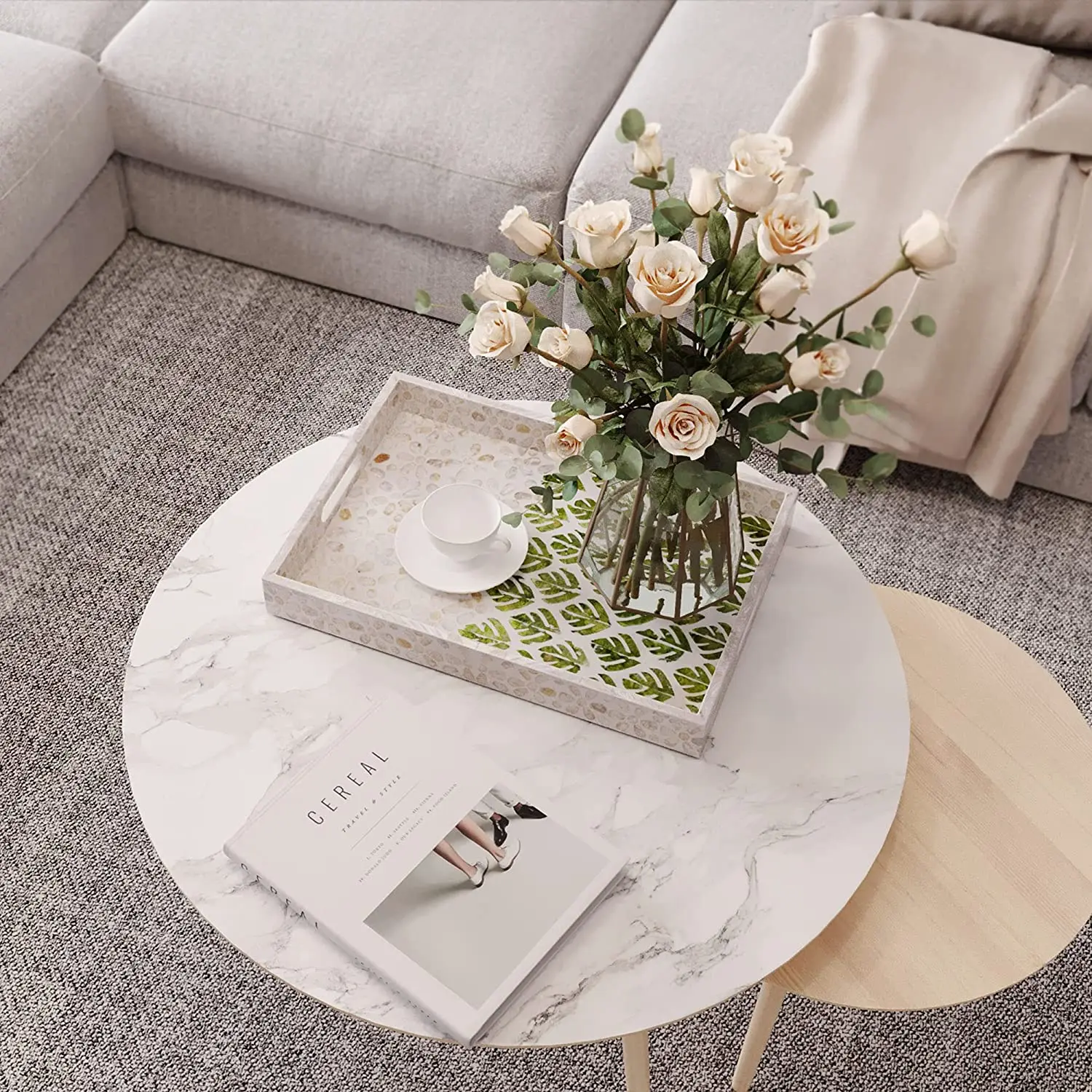 Hot selling mosaic luxury candle tray decorative bone inlay plate for ...