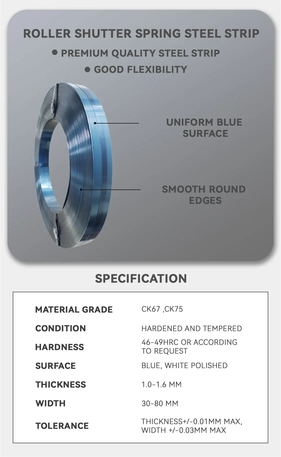 Blue Tempered C67S Rolling Shutter Flat Spring Steel Strip Roll Coil