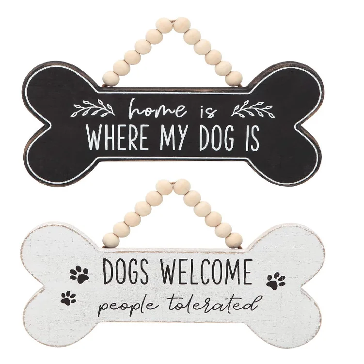 Wooden Dog Bone Welcome Sign with Beads Front Door Porch Decor for Home ...