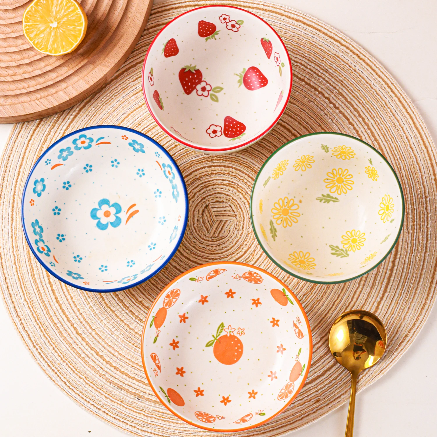 Japanese Style Ceramic Rice Bowls Porcelain Cereal Bowls,4.5 Inch Salad ...