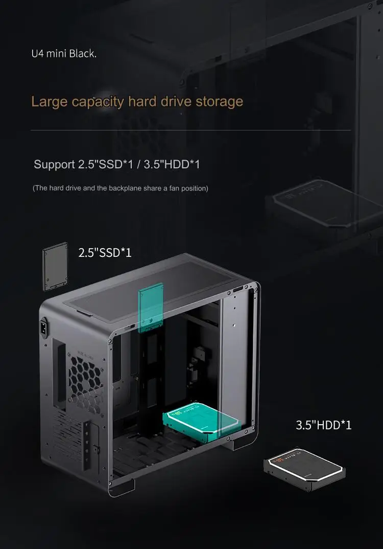 JONSBO U4 Mini ATX Micro PC Case Black Tempered Glass & USB Ports