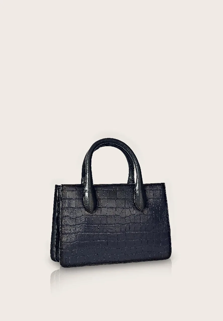 Custom Made Hand Painted Croco-printed Blue Genuine Leather Handbag For ...